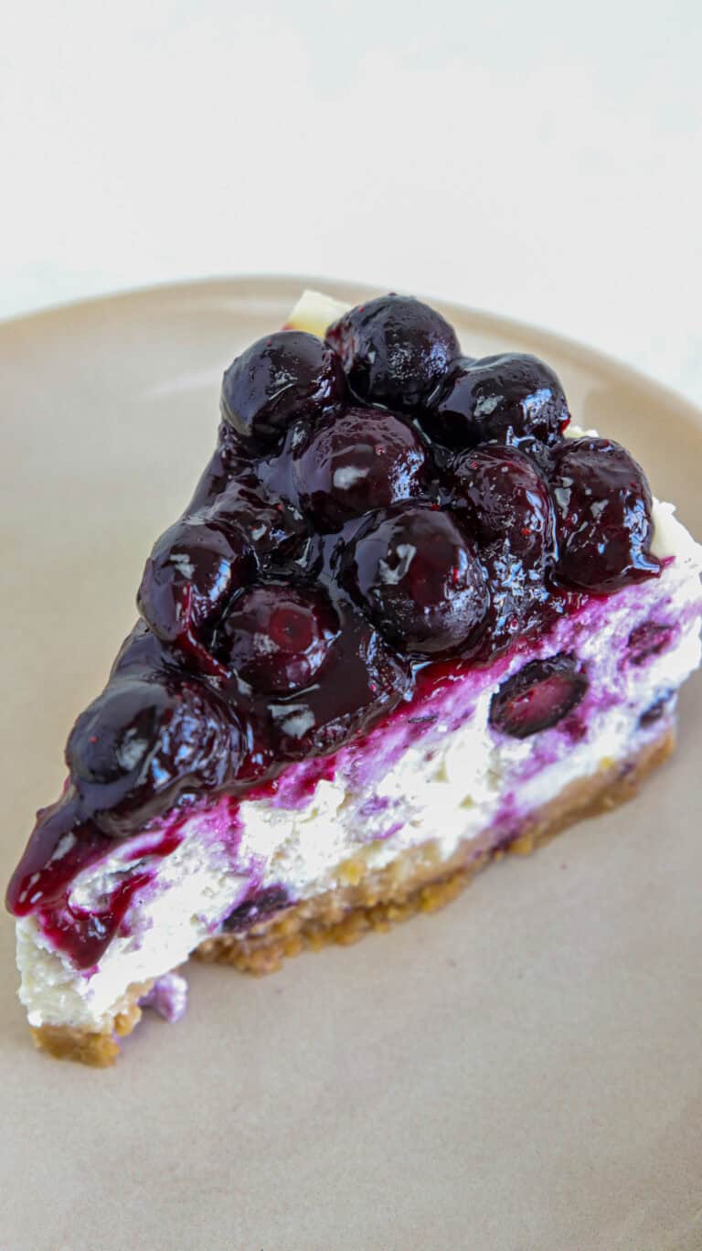 Easy Baked Blueberry Cheesecake with Blueberry Sauce - The Cooking Foodie