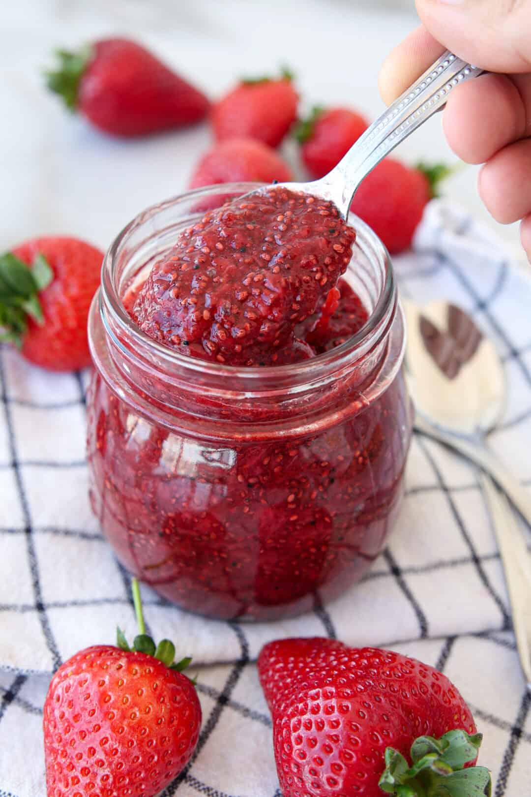 Easy Strawberry Chia Seed Jam - The Cooking Foodie