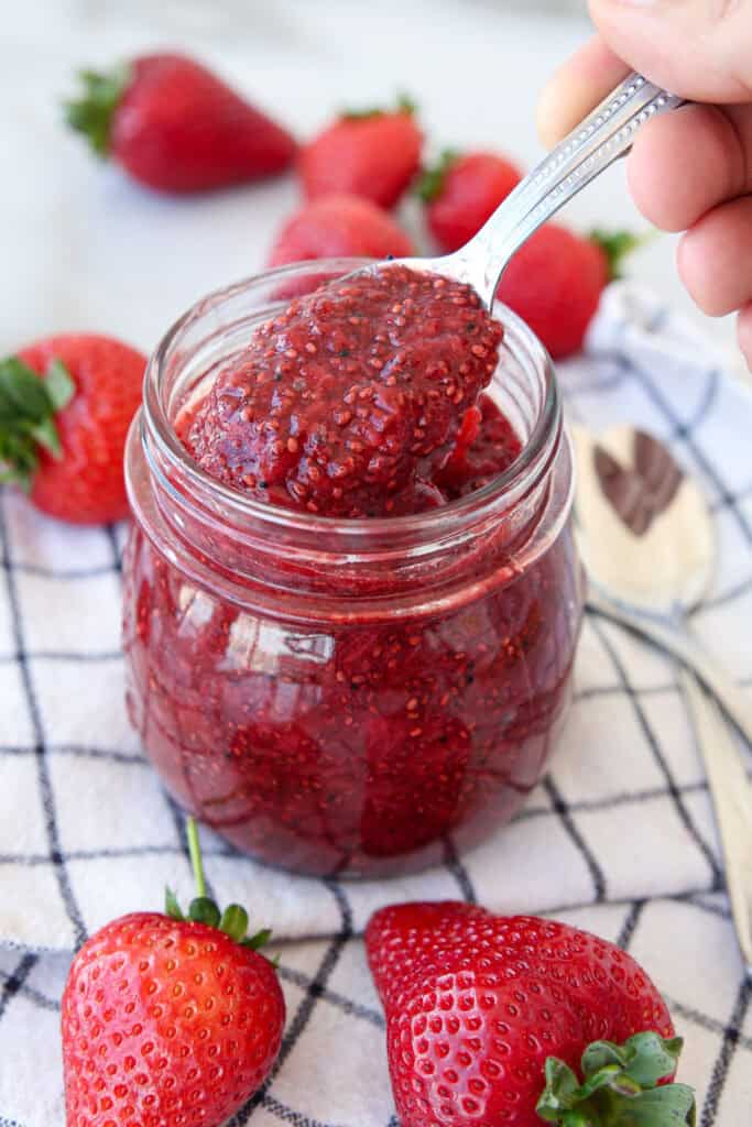 Easy Strawberry Chia Seed Jam - The Cooking Foodie